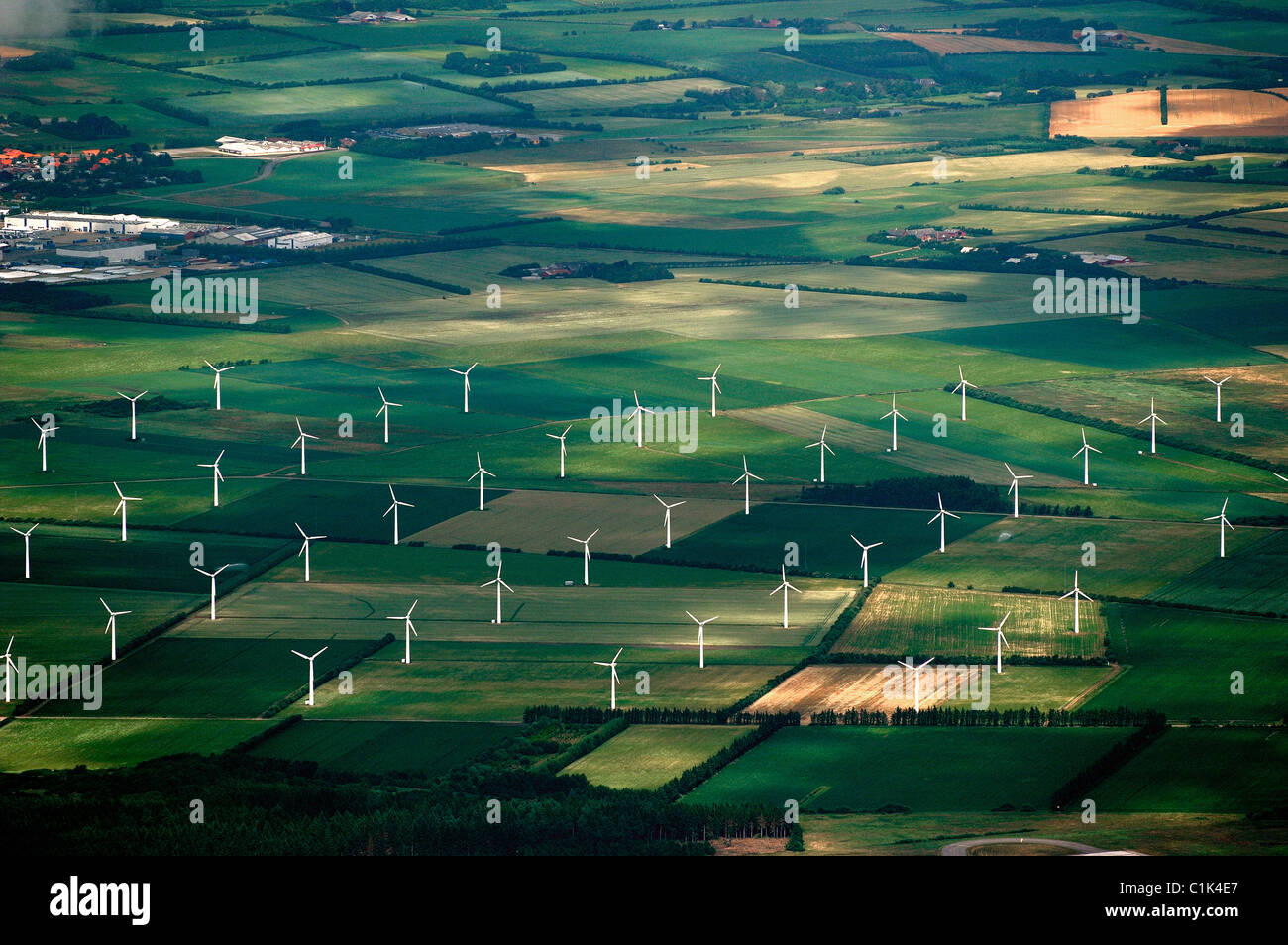 Denmark, wind turbines in the Danish country side (aerial view Stock ...