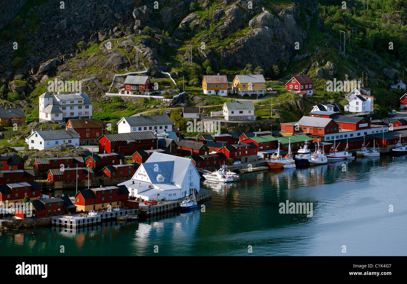 Norway, Nordland, Lofoten Islands, Vestvagoy Island, port of Stamsund ...