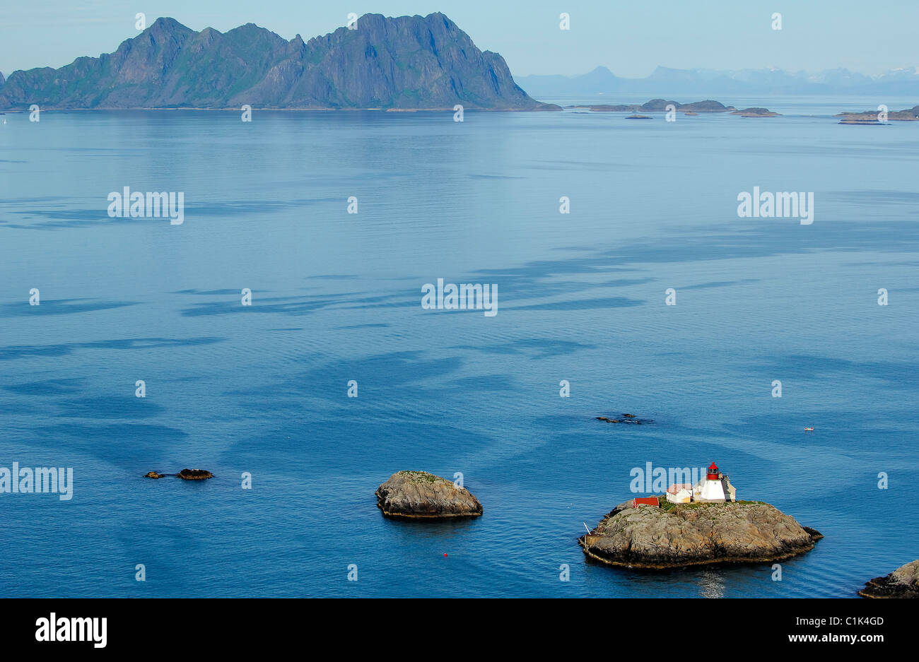 Norway, Nordland, lighthouse of Moholmen in the wide of the Lofoten ...