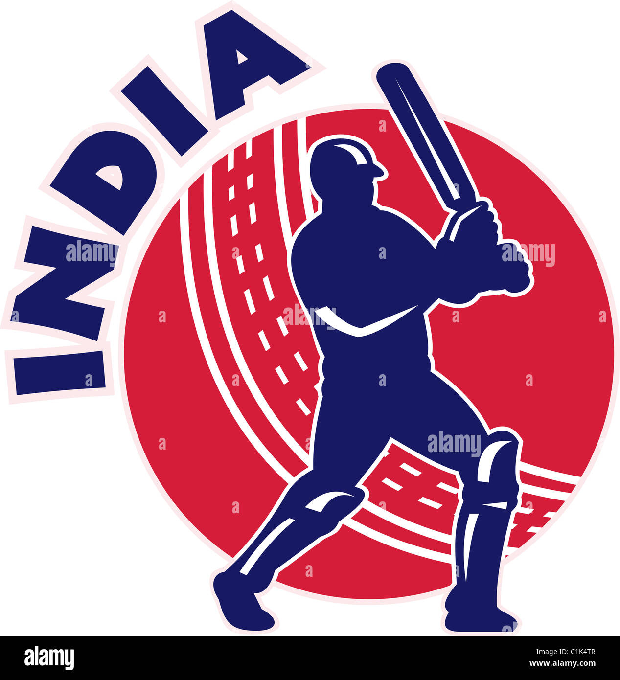 illustration of a cricket batsman silhouette batting front view with ...
