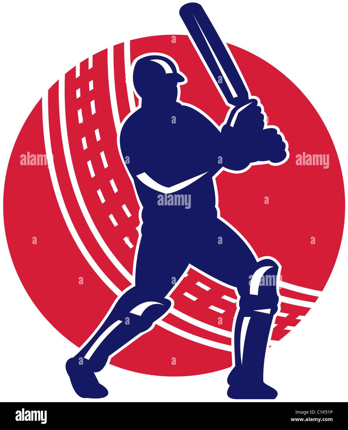 illustration of a cricket batsman batting front view with ball in ...