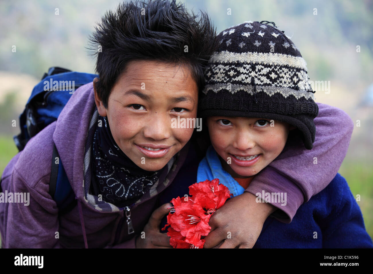 Nepali kids in Nepal Himalaya Stock Photo - Alamy