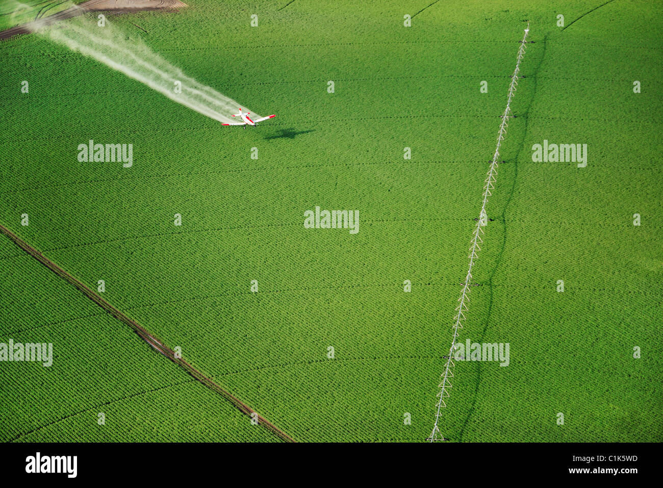 A crop duster spraying a farmers field Stock Photo - Alamy