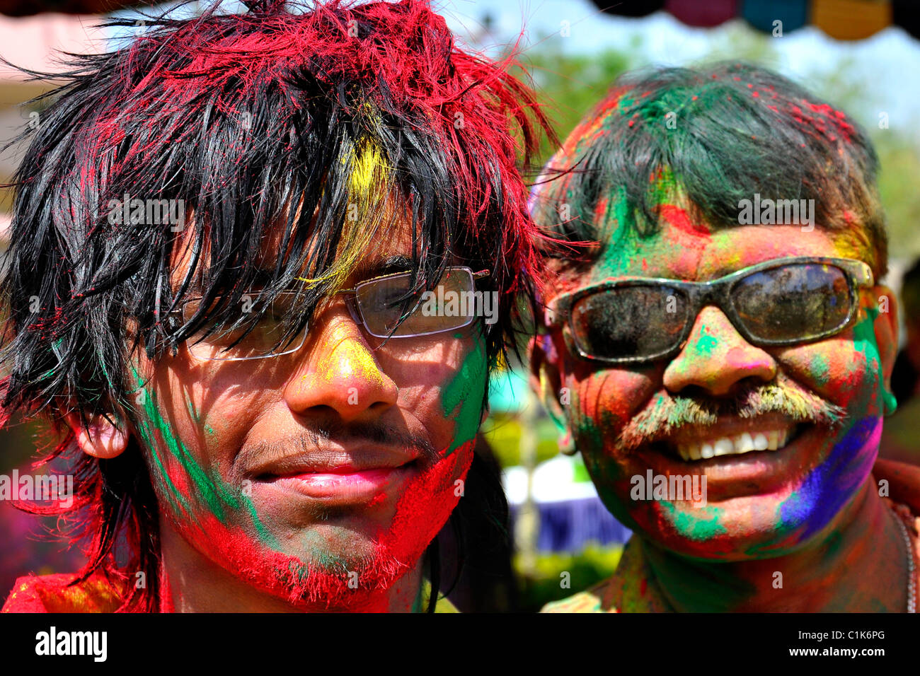 Two fully with colored faces on the occassion of holi festival Stock ...