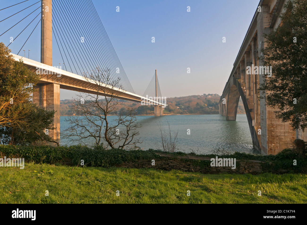 Bridges pont de l'Iroise ( Plougastel bridge) on left and Pont Albert ...