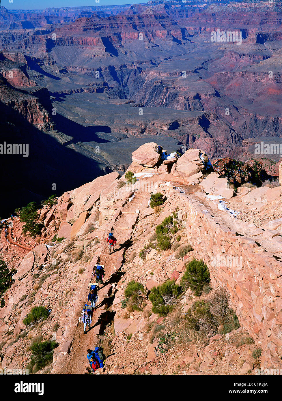 United States, Arizona, Grand Canyon national park, hikers on Colorado ...