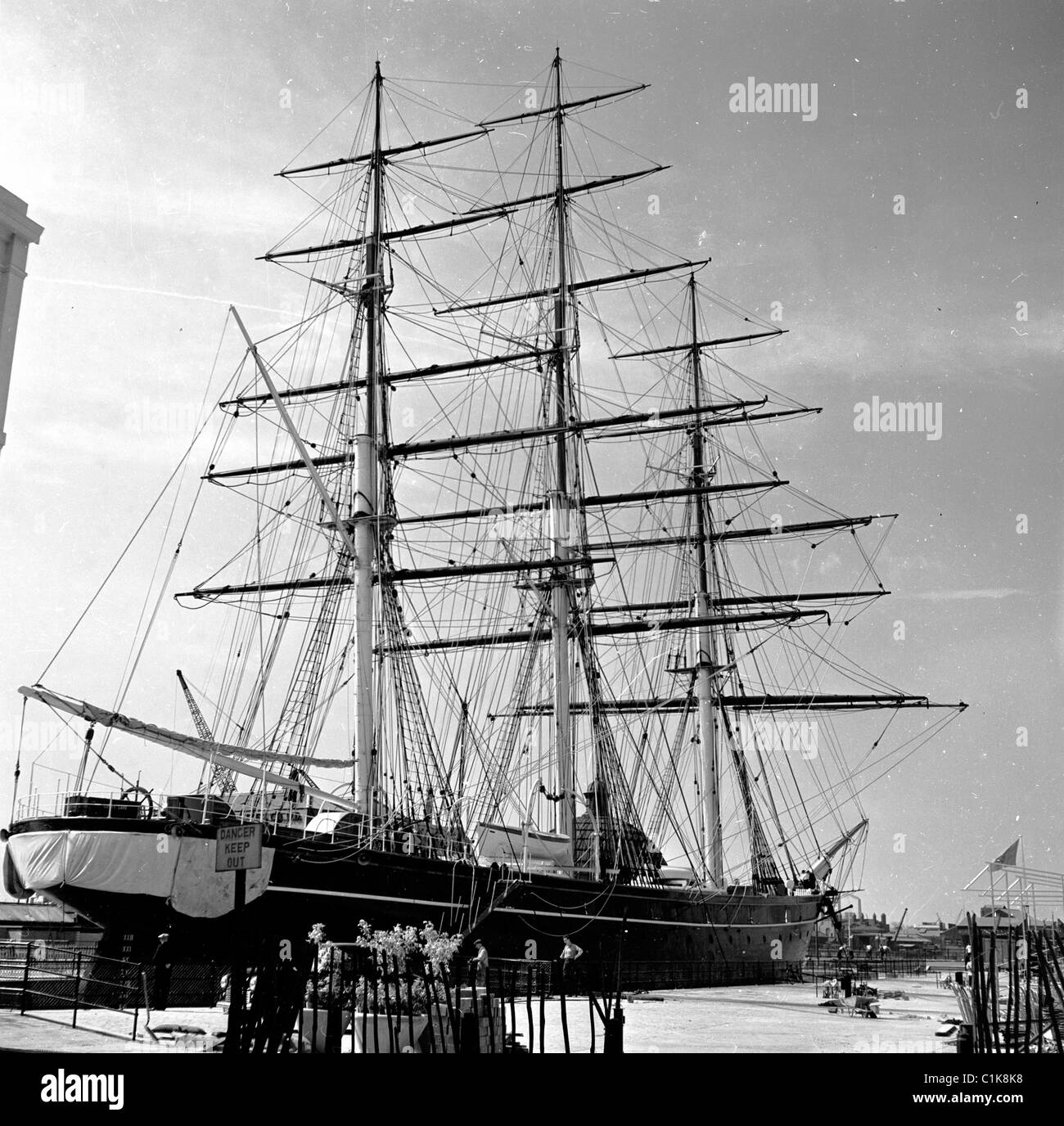 1950s, the famous British clipper ship, The Cutty Sark in the dock at ...