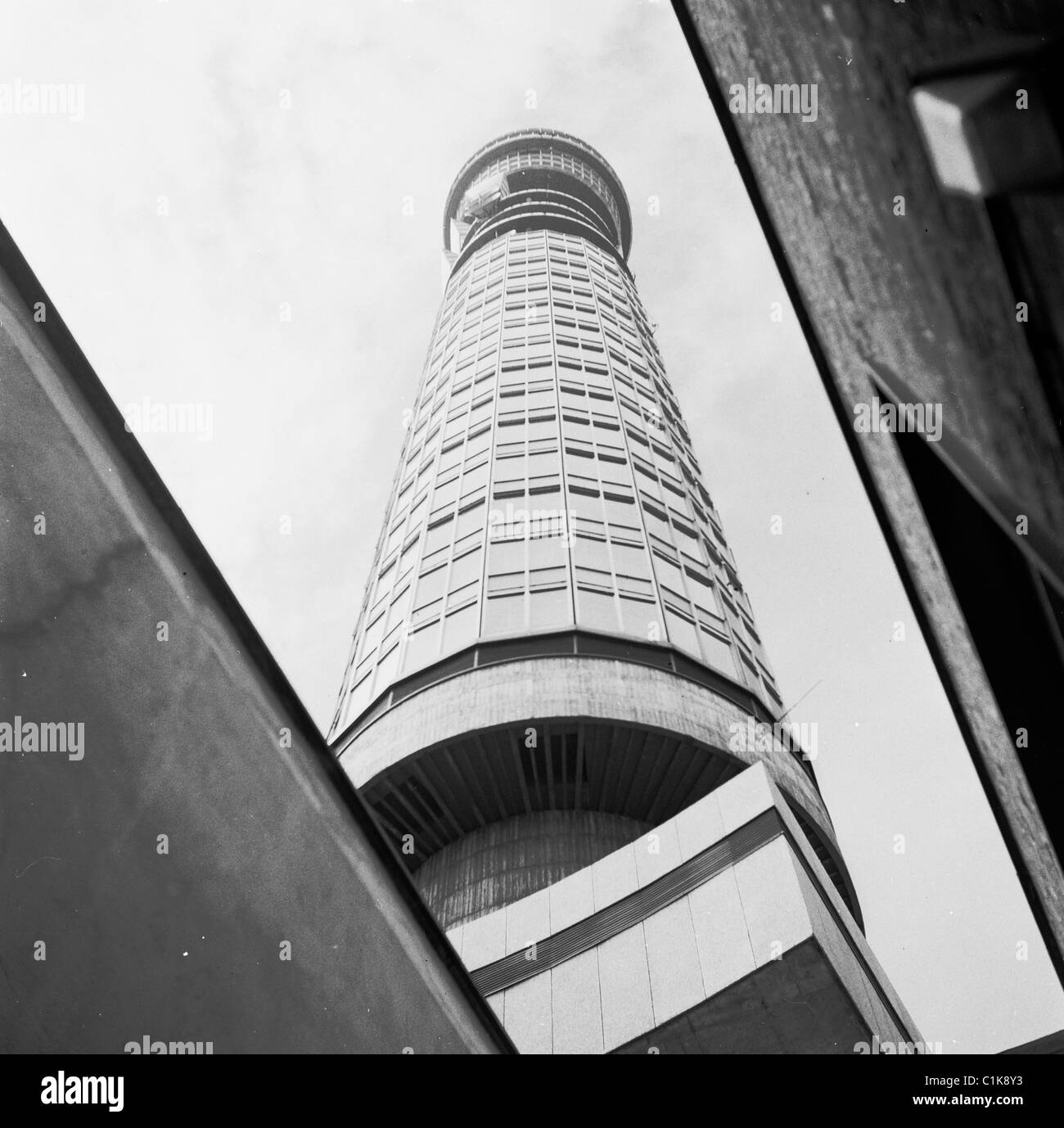 1960s, a view looking up Post Office Tower, a modern telecommunications ...