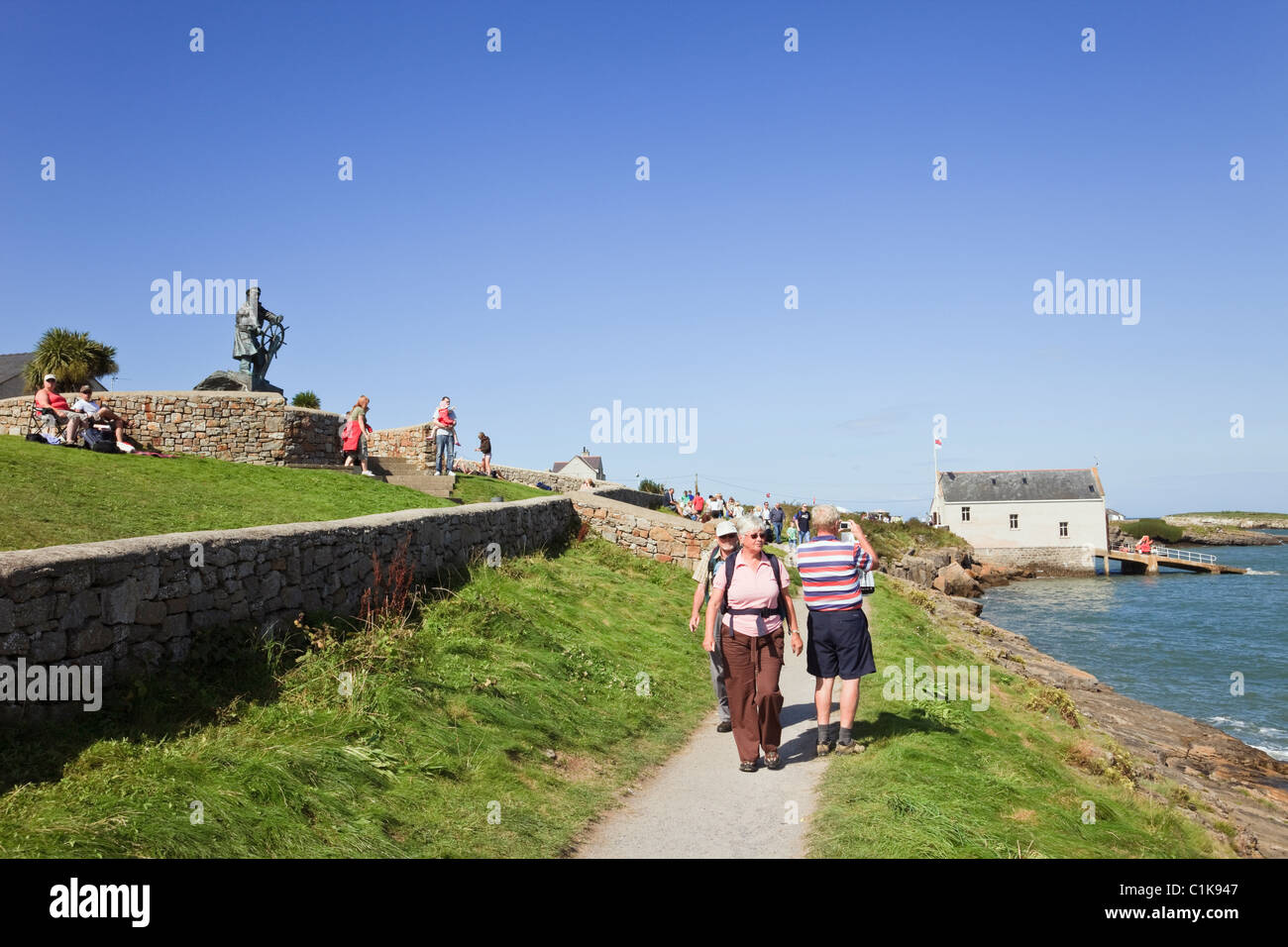 People by the Seawatch Centre on Moelfre Lifeboat Day with old Lifeboat ...