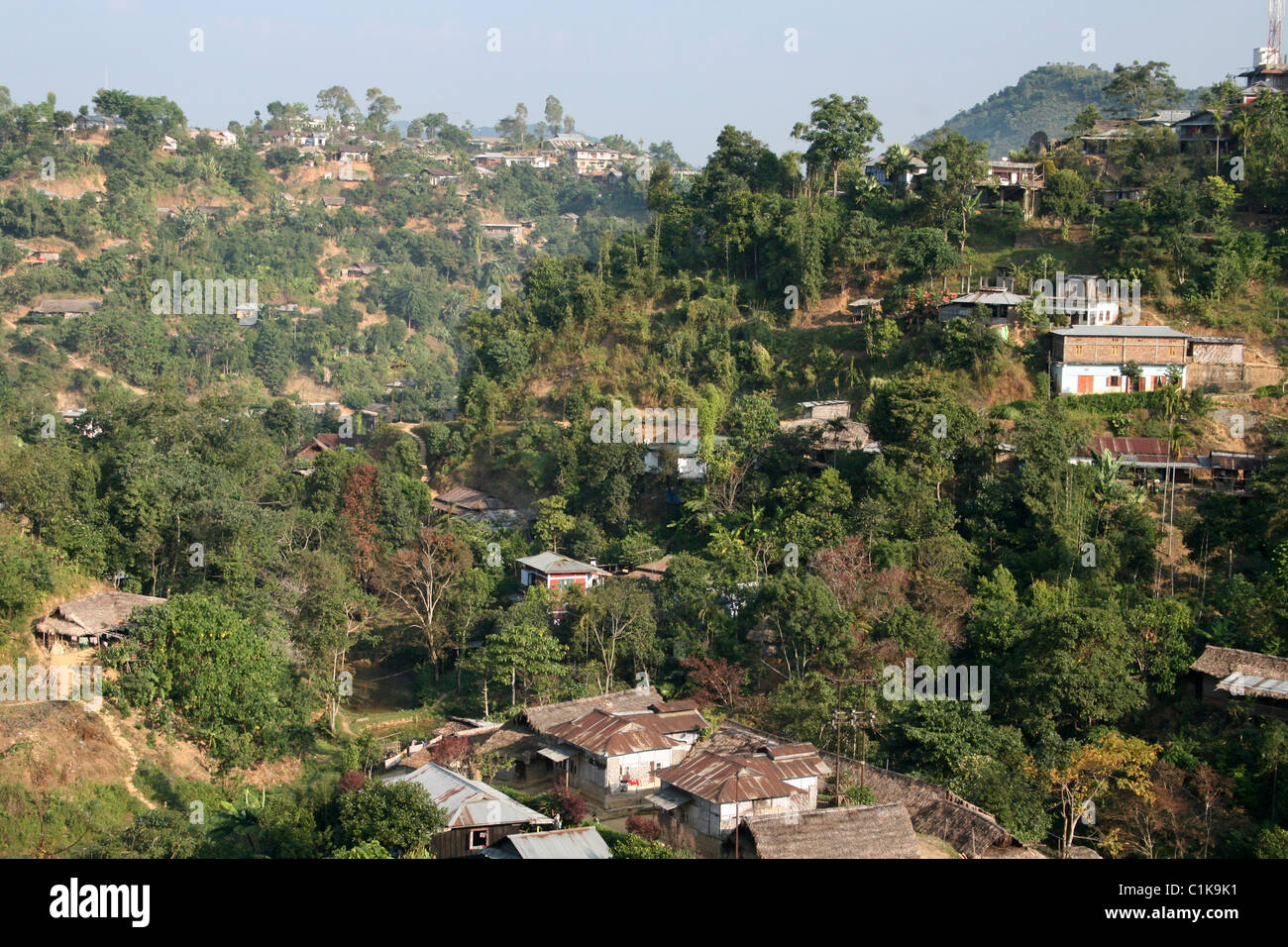 View Of Mon Town On A Forested Hillside In Nagaland, India Stock Photo ...