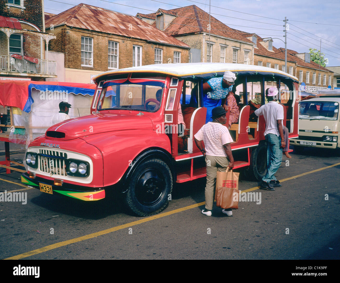 Grenada Island, the capital, St George's, Local open air small bus ...