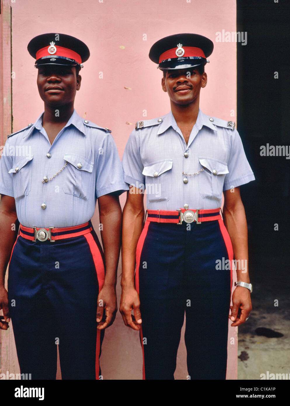 Grenada Island, the capital, St George's, Two policemen posing Stock ...