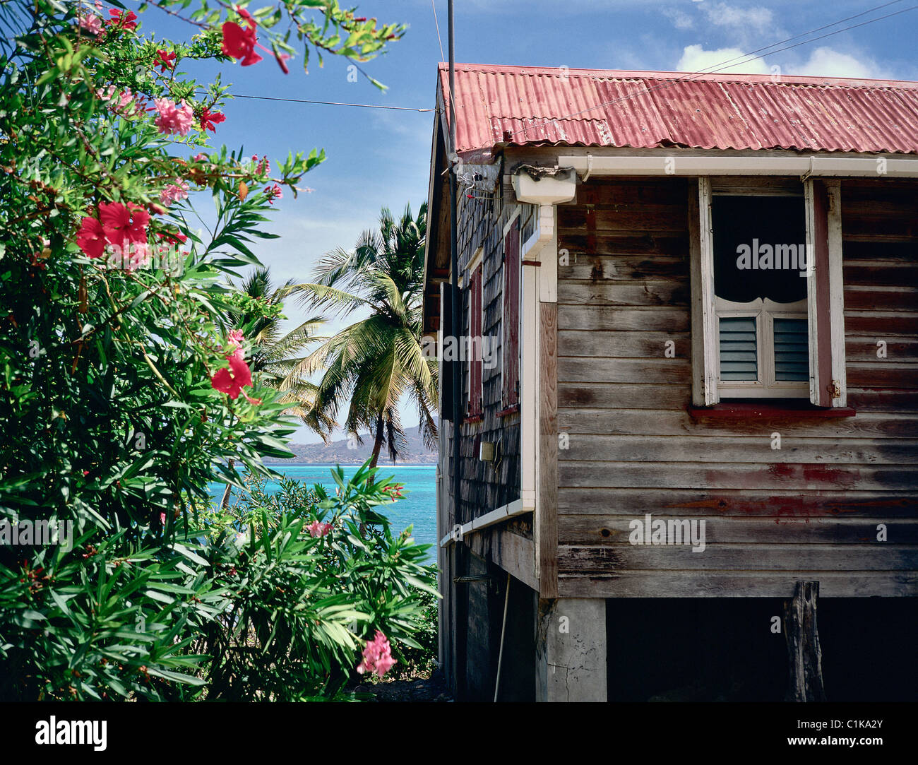 Grenada Island, Carriacou, Old Local house in front of Petit-Martinique ...