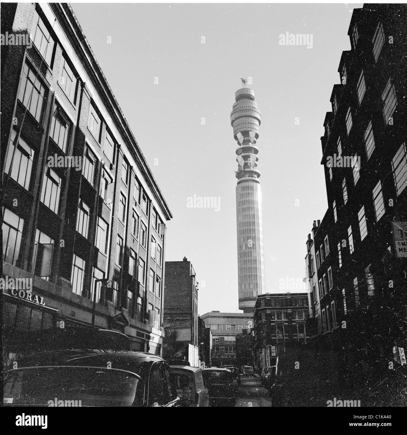 1960s. London. Historic picture of the modern Post Office Tower, seen ...