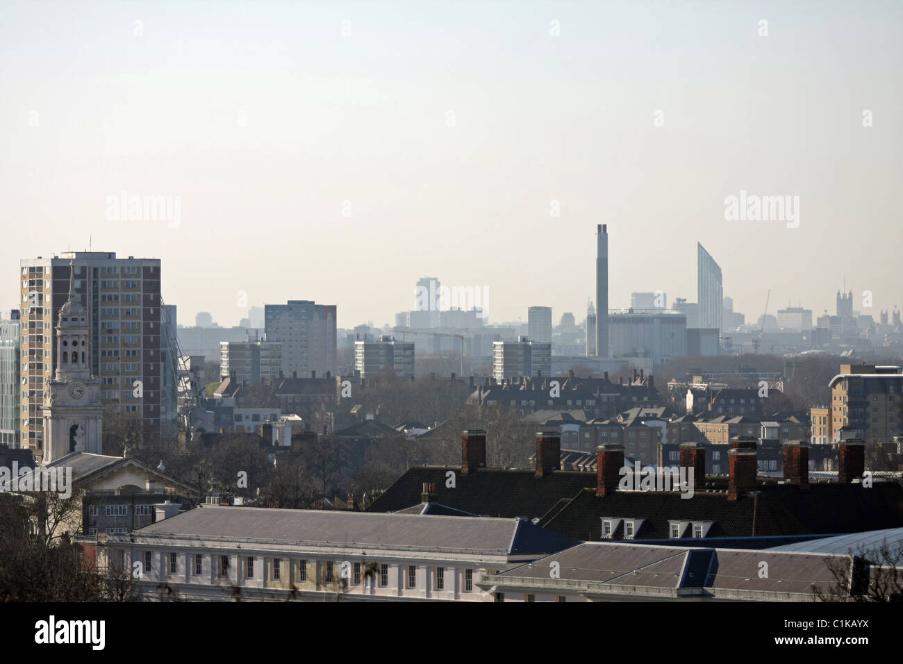 A view of London rooftops, taken from Greenwich Park, London, England ...