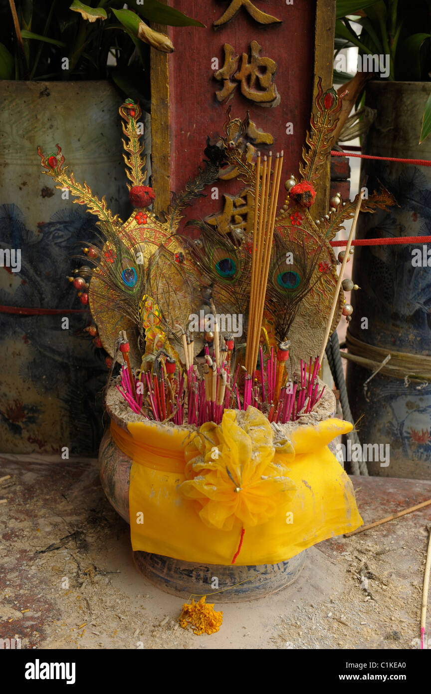 shrine with burning incense , Vegetarian festival at San Jao Sieng Kong ...