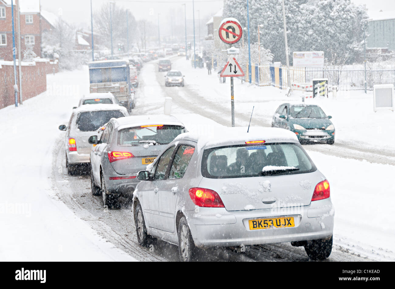 Cartoon Traffic Jam Stuck In Snow