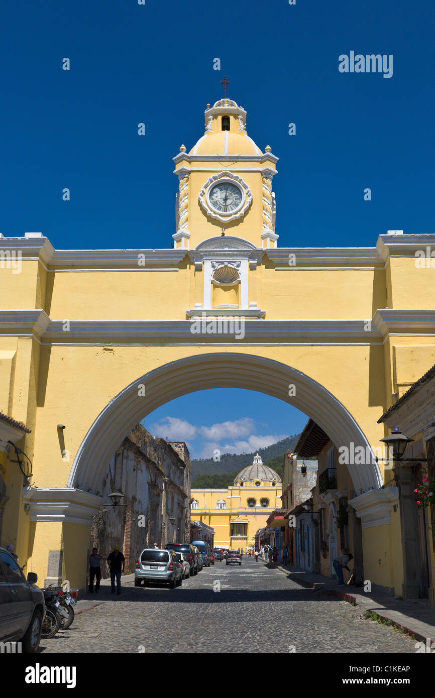 Clock Tower and arch, Antigua, Guatemala Stock Photo - Alamy