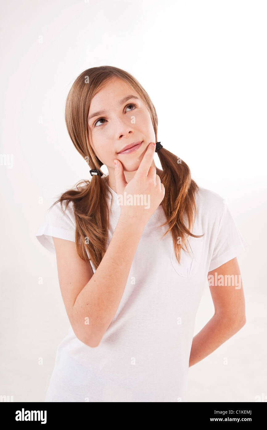 Portrait of Girl Thinking Stock Photo - Alamy