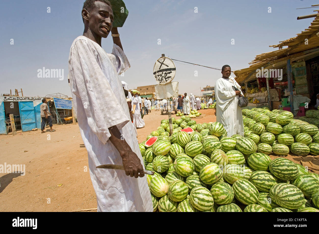 Sudan, High Nubia, Nahr-an-Nil Province, Atbarah city, watermelon ...