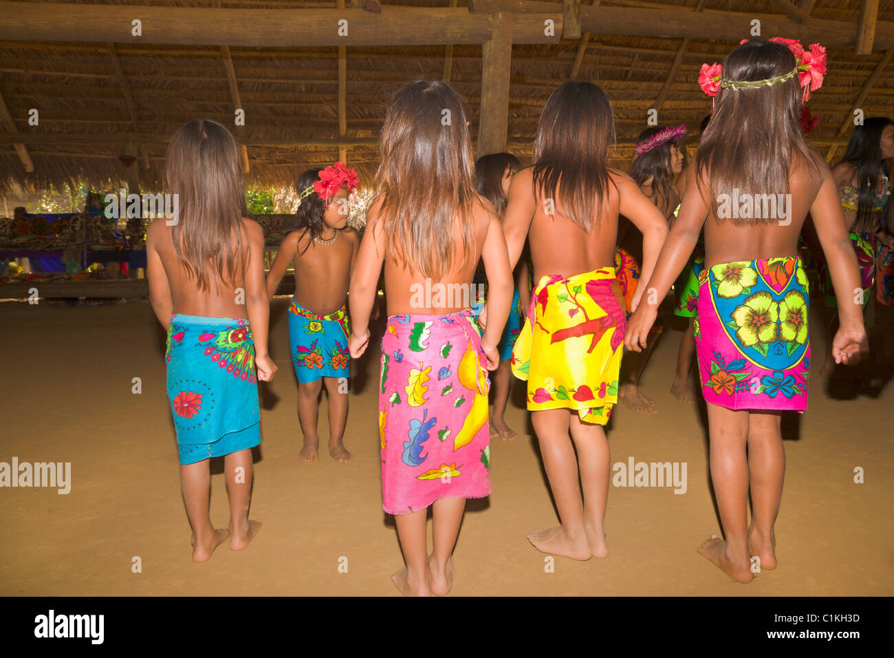 Girls of the Native Indian Embera Tribe dancing, Embera Village, Panama Stock Photo - Alamy