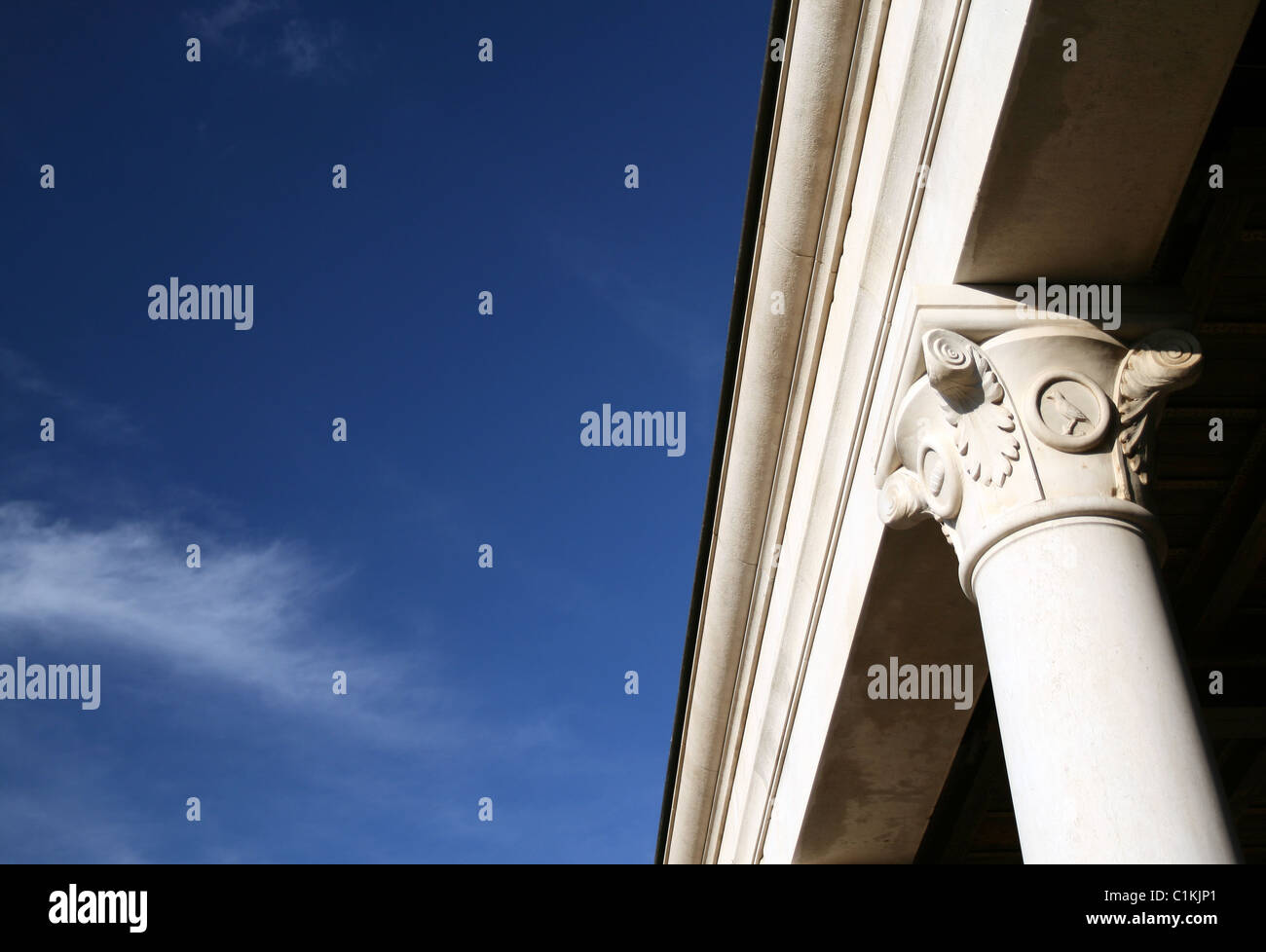Close-up of fragmentneoclassical limestone, smooth, cylindrical columns ...