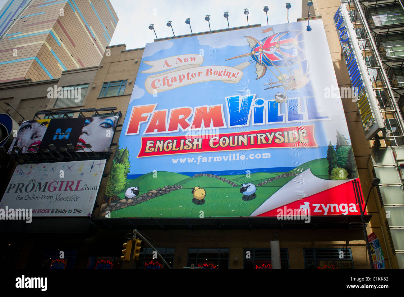 A billboard in Times Square advertising the popular FarmVille game on ...