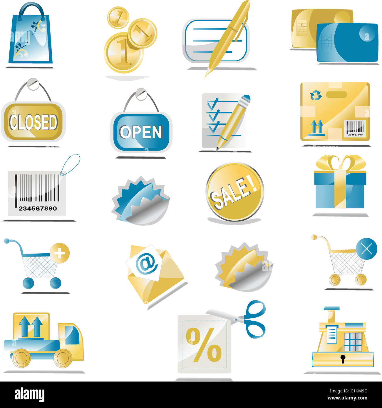 Collection of shopping objects on white background Stock Photo - Alamy