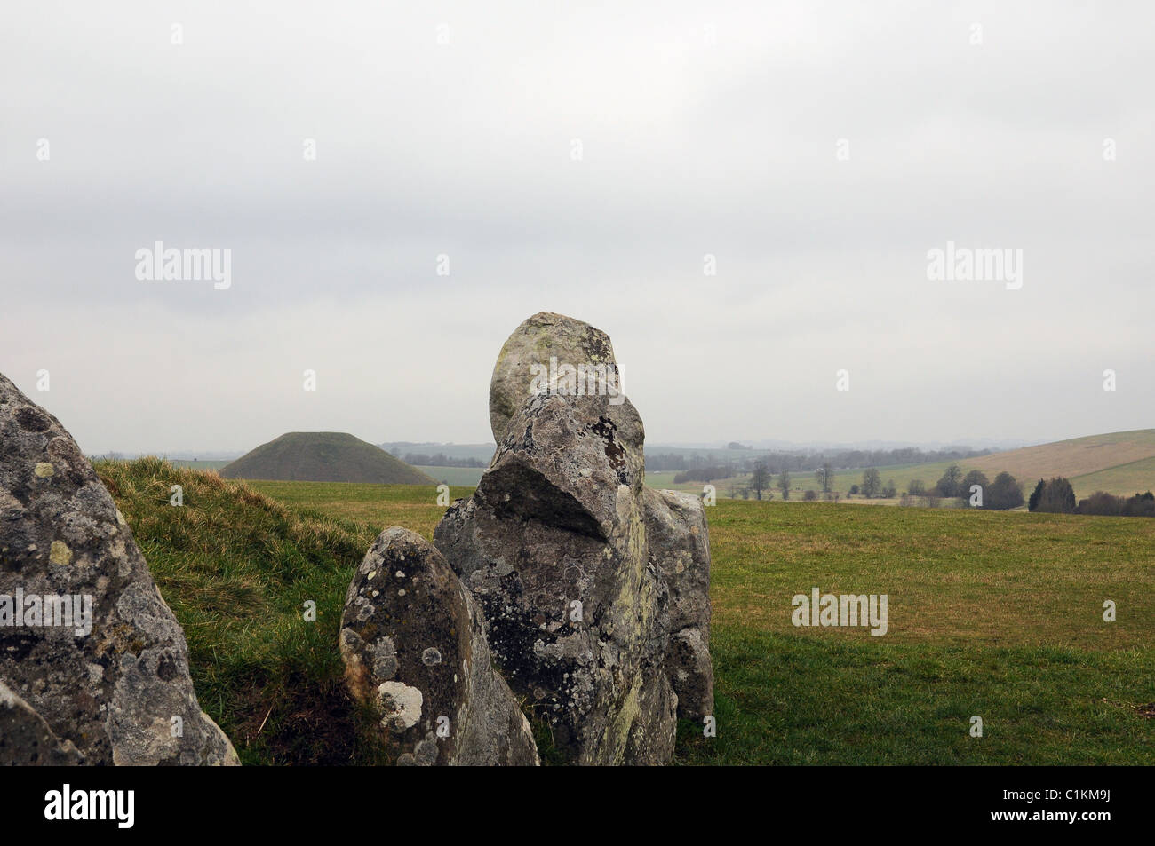 West Kennet Long Barrow, With Silbury Hill in the Distance, Wiltshire ...