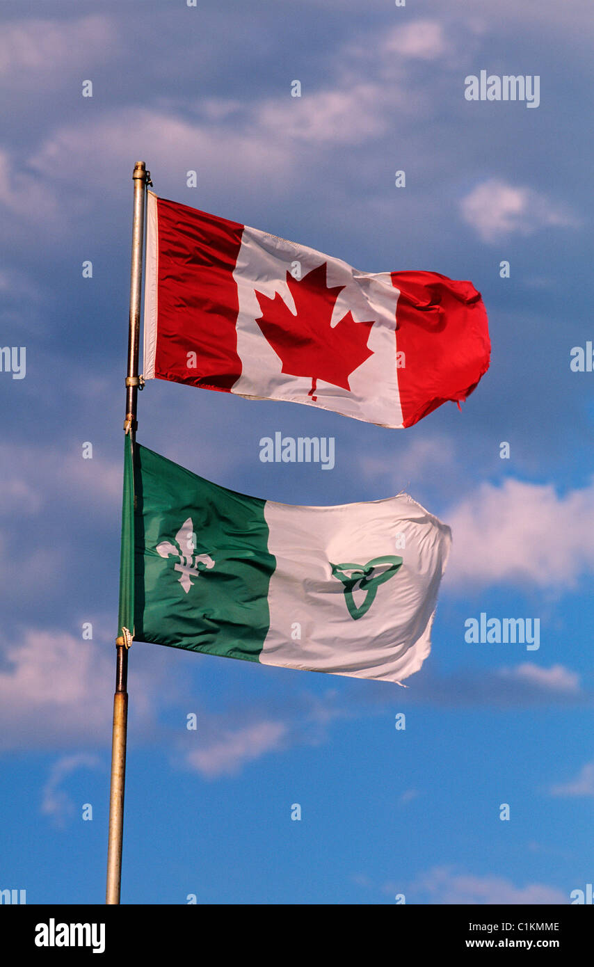 Canada, Ontario, canadian and canadian-french flags of Ontario Stock ...