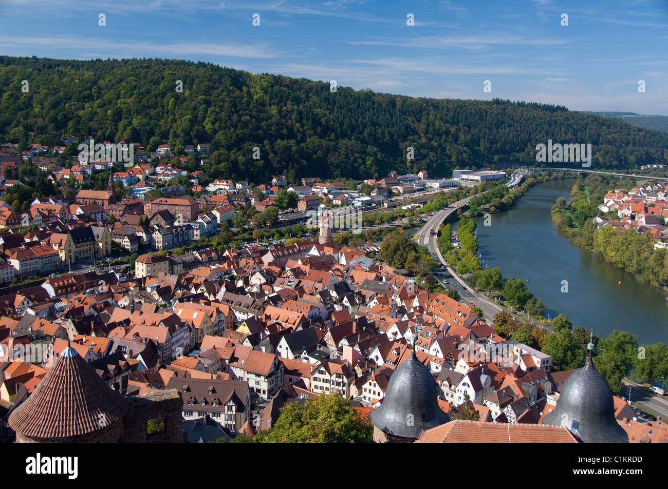 Germany, Wertheim. City overview near confluence of Tauber & Main River ...