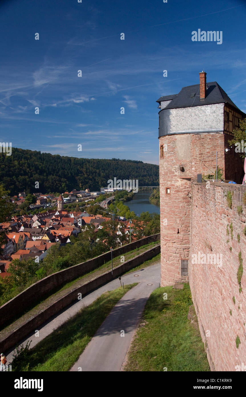 Germany, Wertheim. Confluence of Tauber & Main River view from hilltop ...