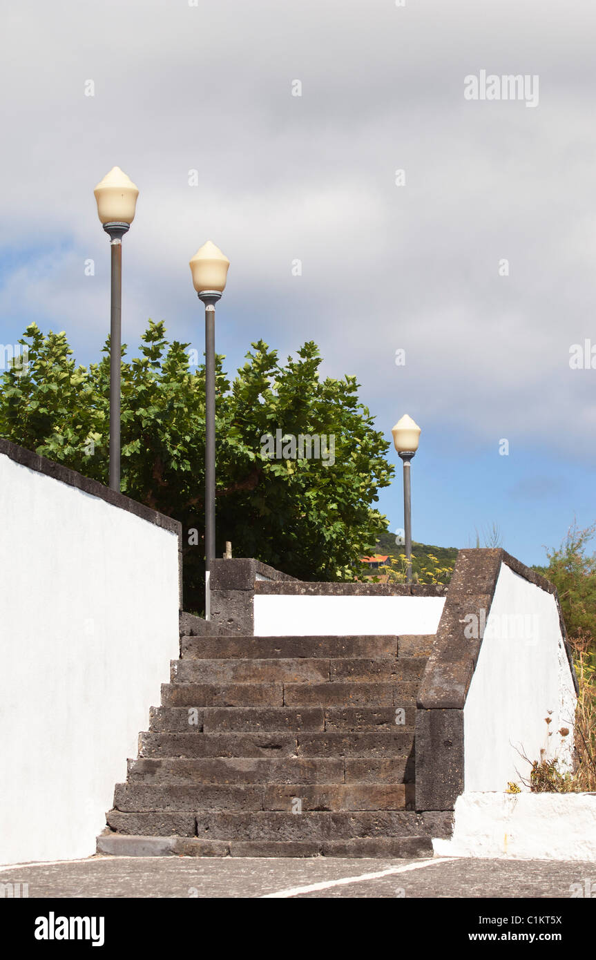 Basalt stone staircase in a village of Pico island, Azores Stock Photo ...