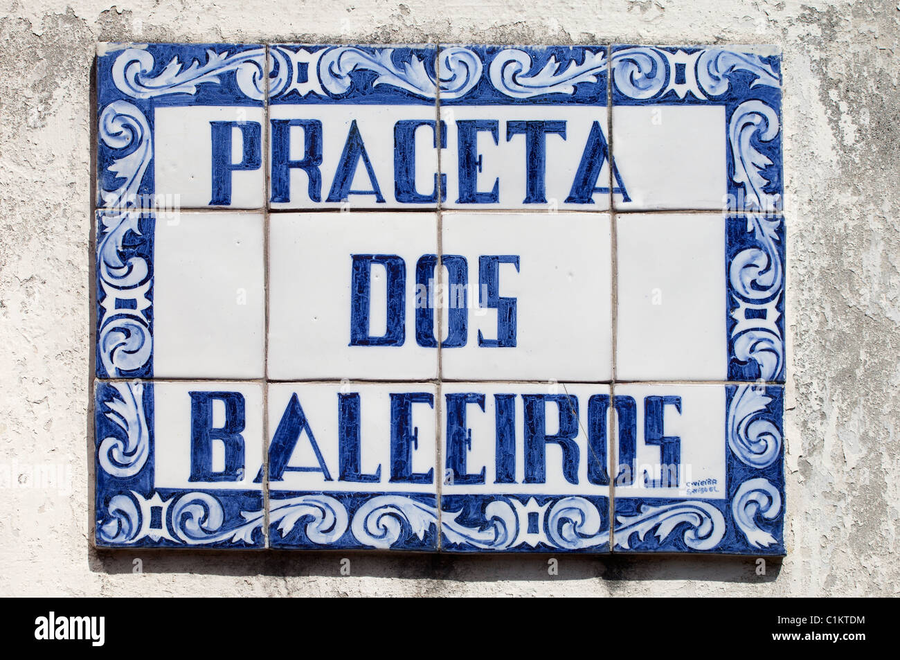 Street name sign made with traditional portuguese azulejo, Pico Azores ...