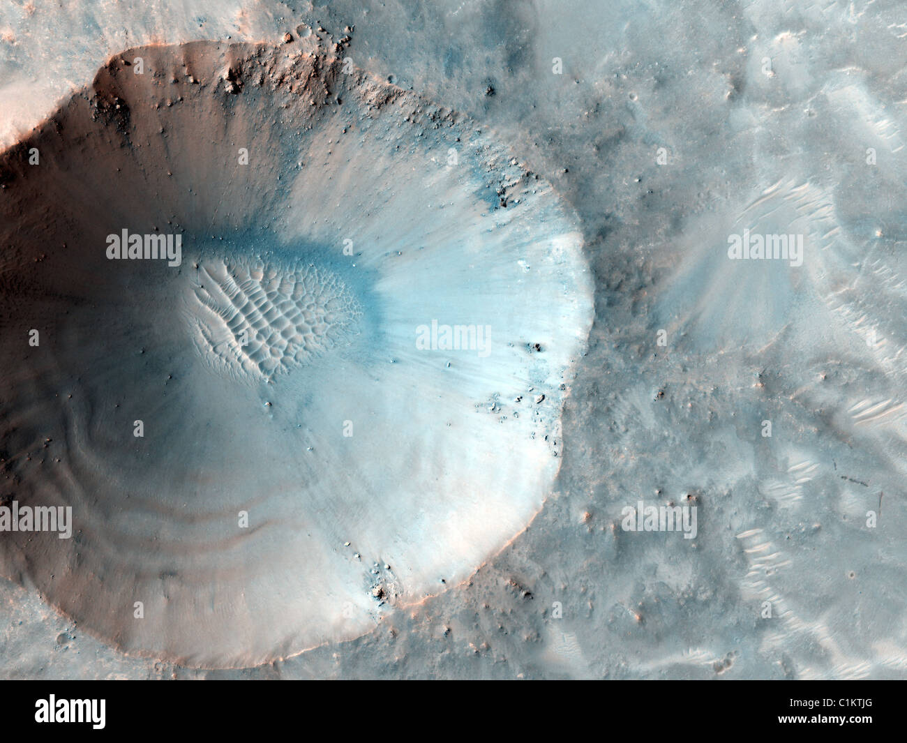 Bouncing Boulders on crater surface of Mars Most debris on crater walls ...
