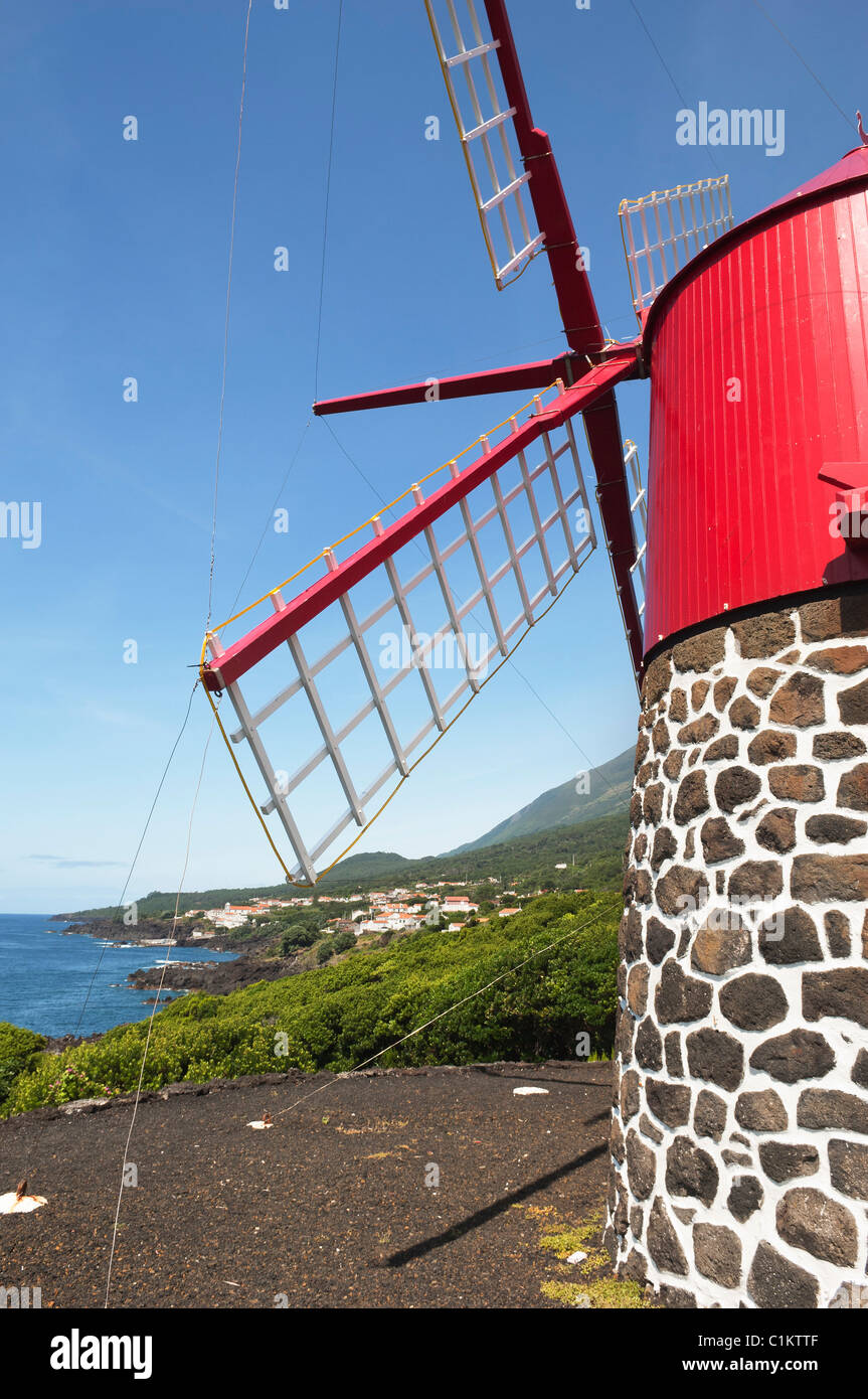Red windmill in the parish of S. Joao, Pico island Azores Stock Photo ...