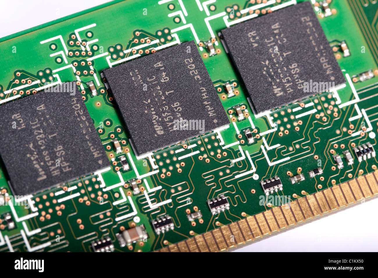 close view of the circuits of a modern computer memory chip Stock Photo ...
