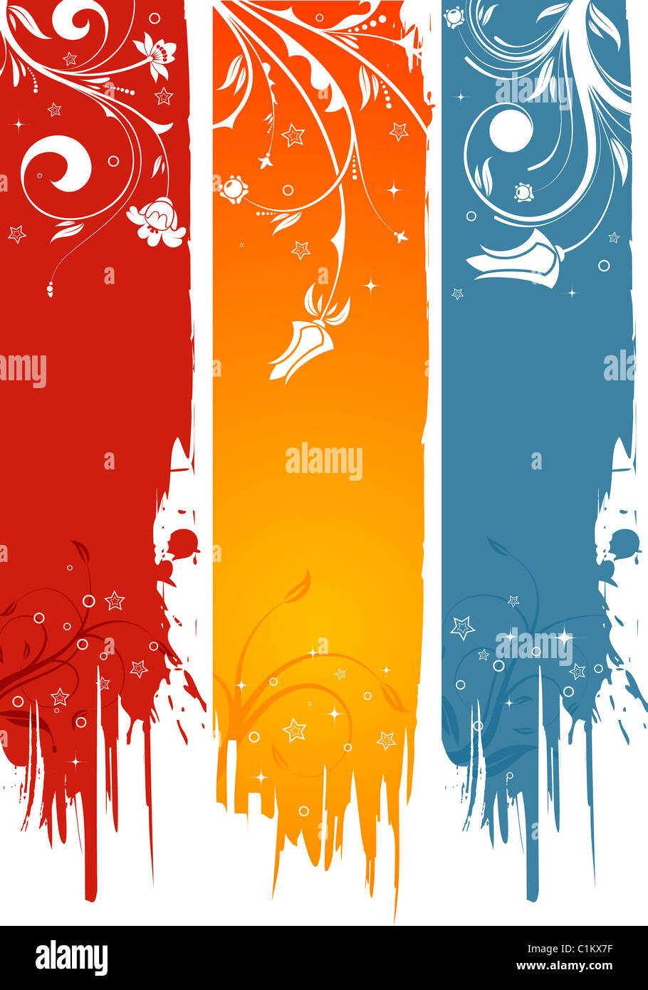 Three grunge flower banner, element for design, vector illustration ...
