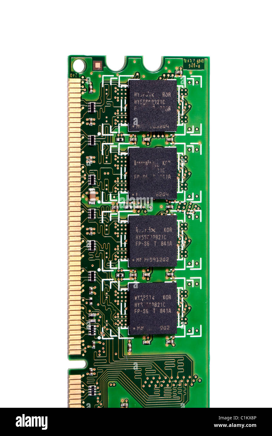 close view of the circuits of a modern computer memory chip Stock Photo ...