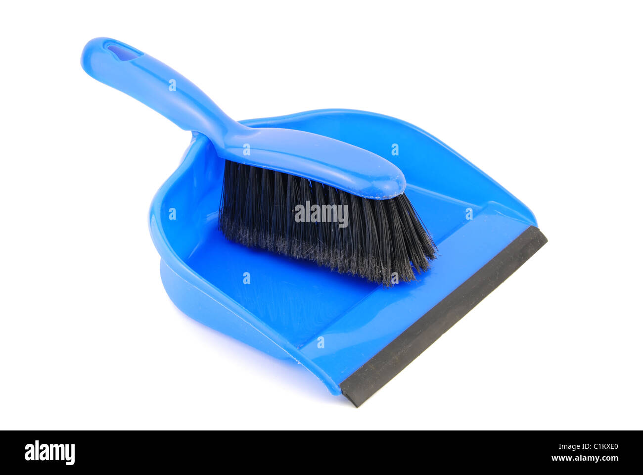 blue dustpan and brush isolated on white background Stock Photo - Alamy