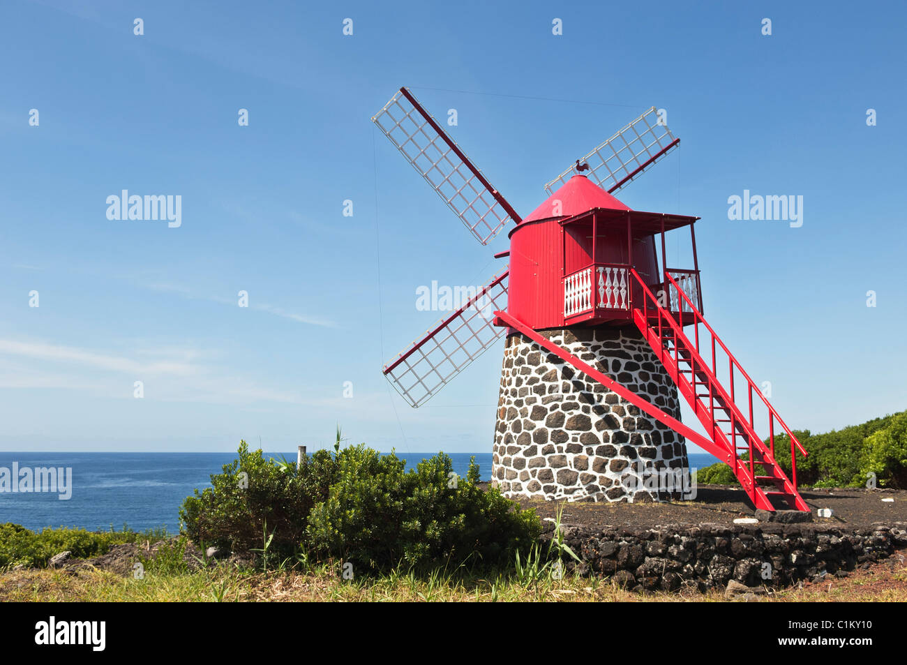 Red windmill in the parish of S. Joao, Pico island Azores Stock Photo ...
