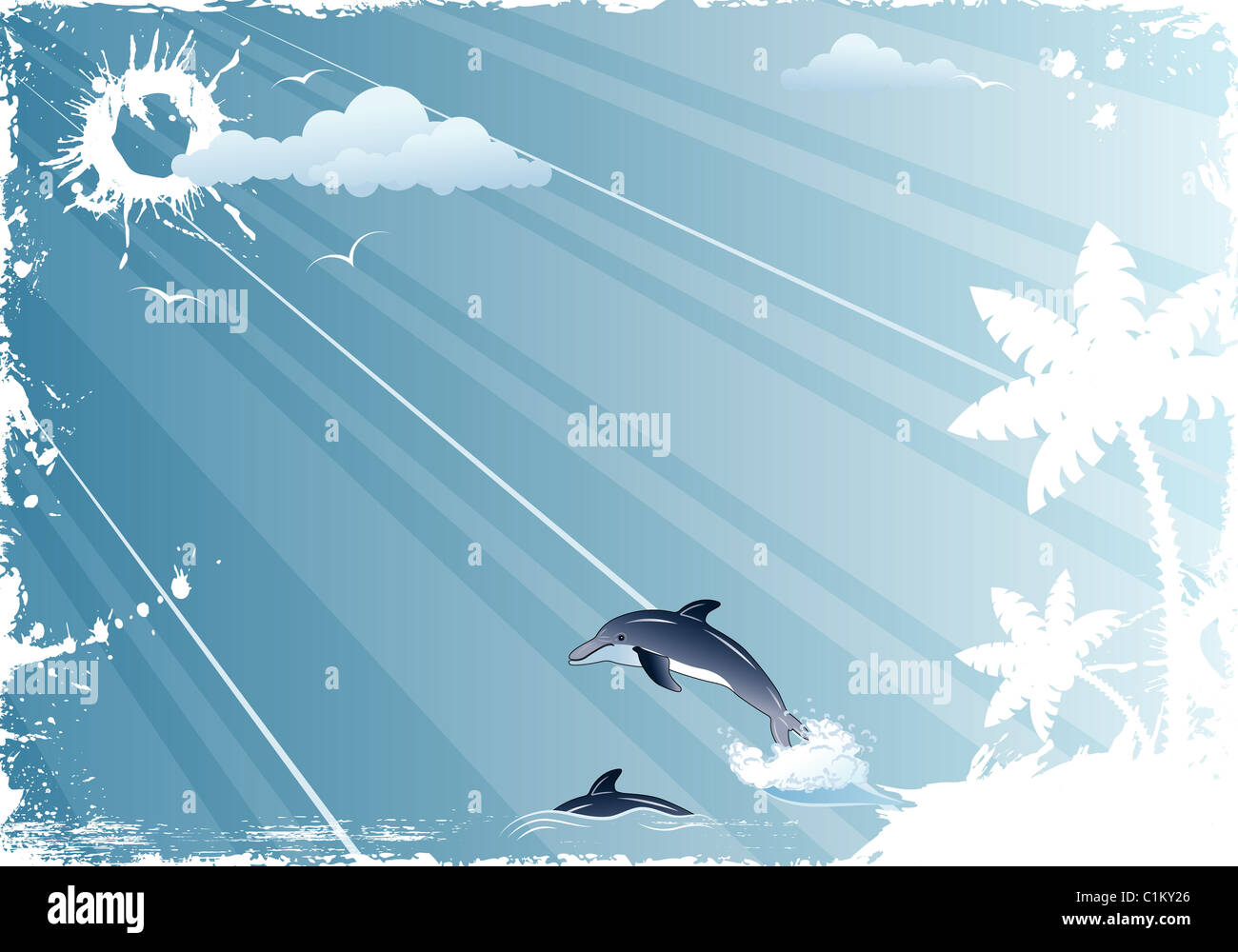 Abstract summer grunge frame with dolphin, element for design, vector ...