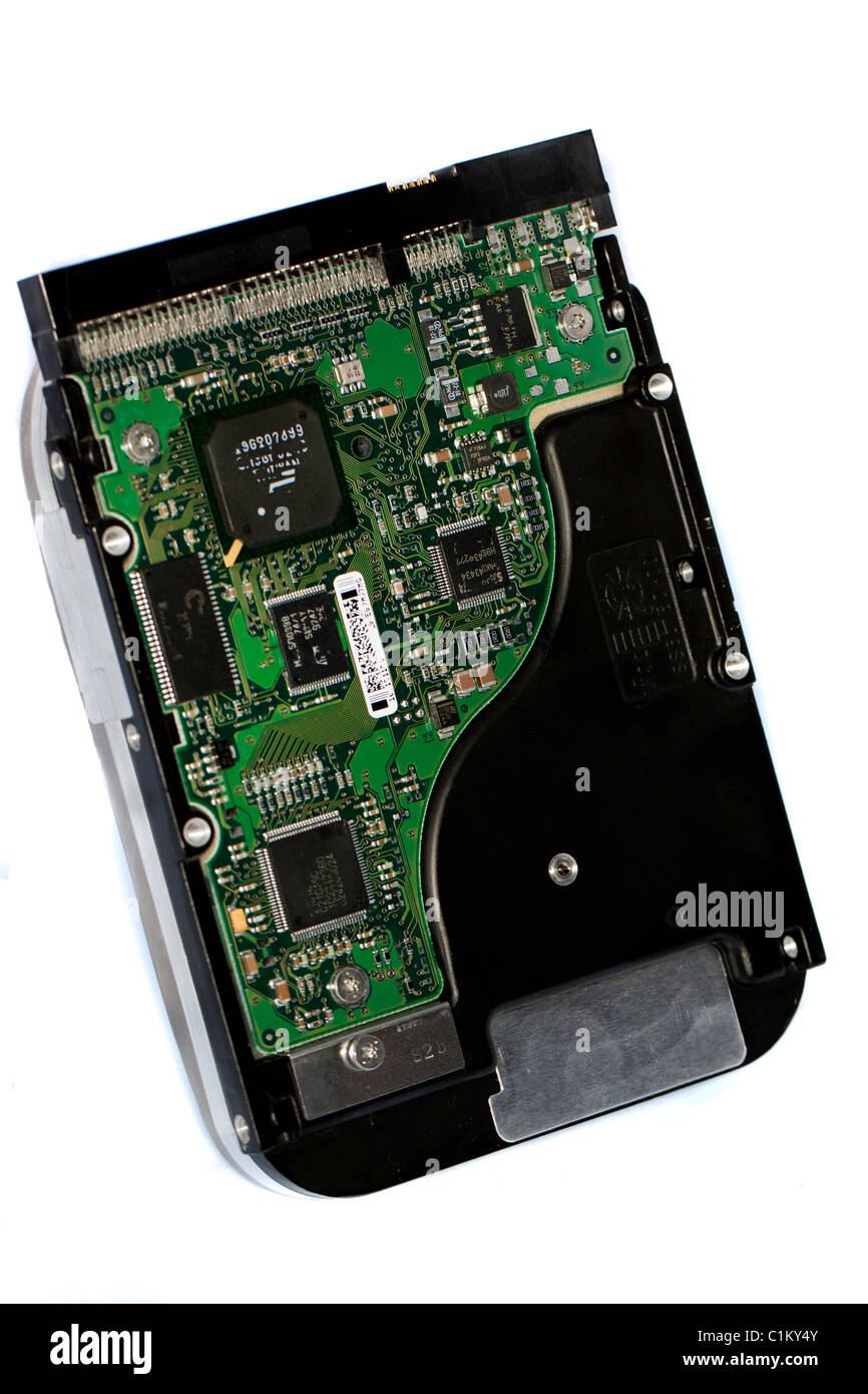 close view detail of a computer harddrive isolated on a white ...