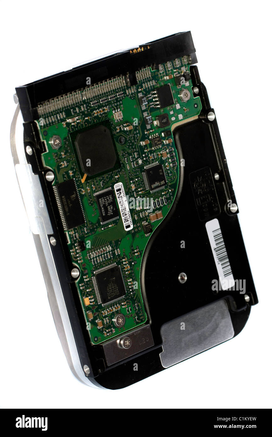 close view detail of a computer harddrive isolated on a white ...