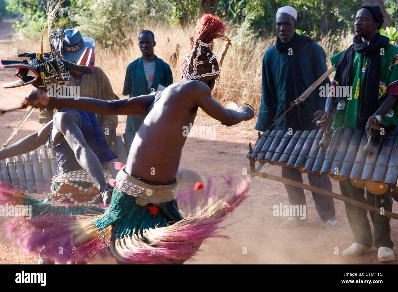 Mali, Sikasso area, Loulouni village, festivities, Senoufo masks Stock ...
