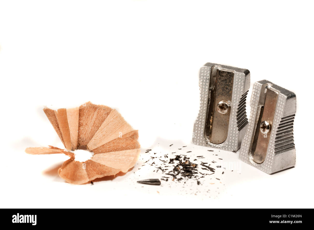Close view detail of pencil sharpners isolated on a white background ...