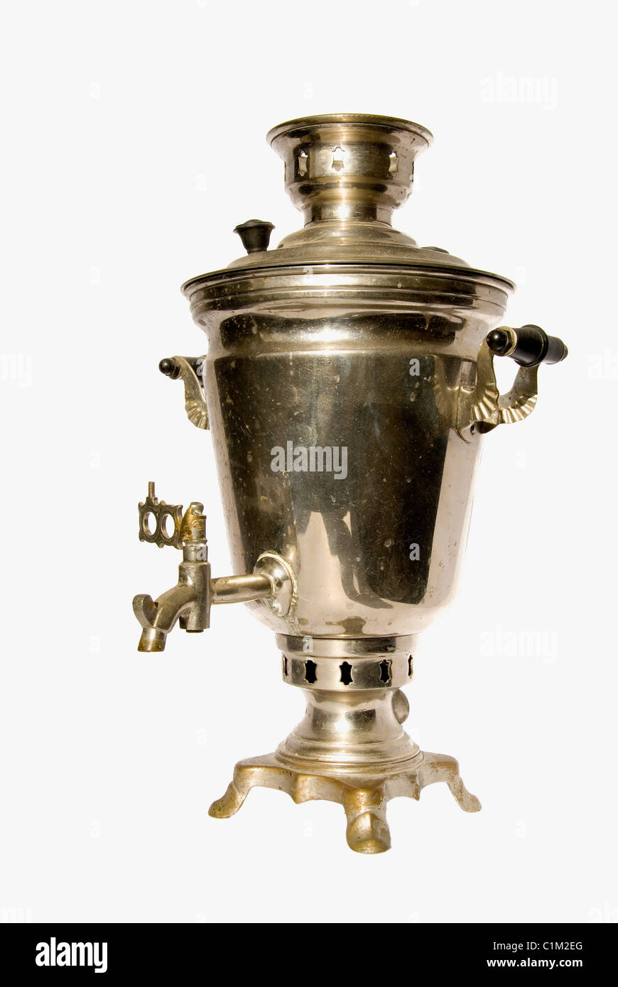 vintage metal samovar on white background Stock Photo - Alamy