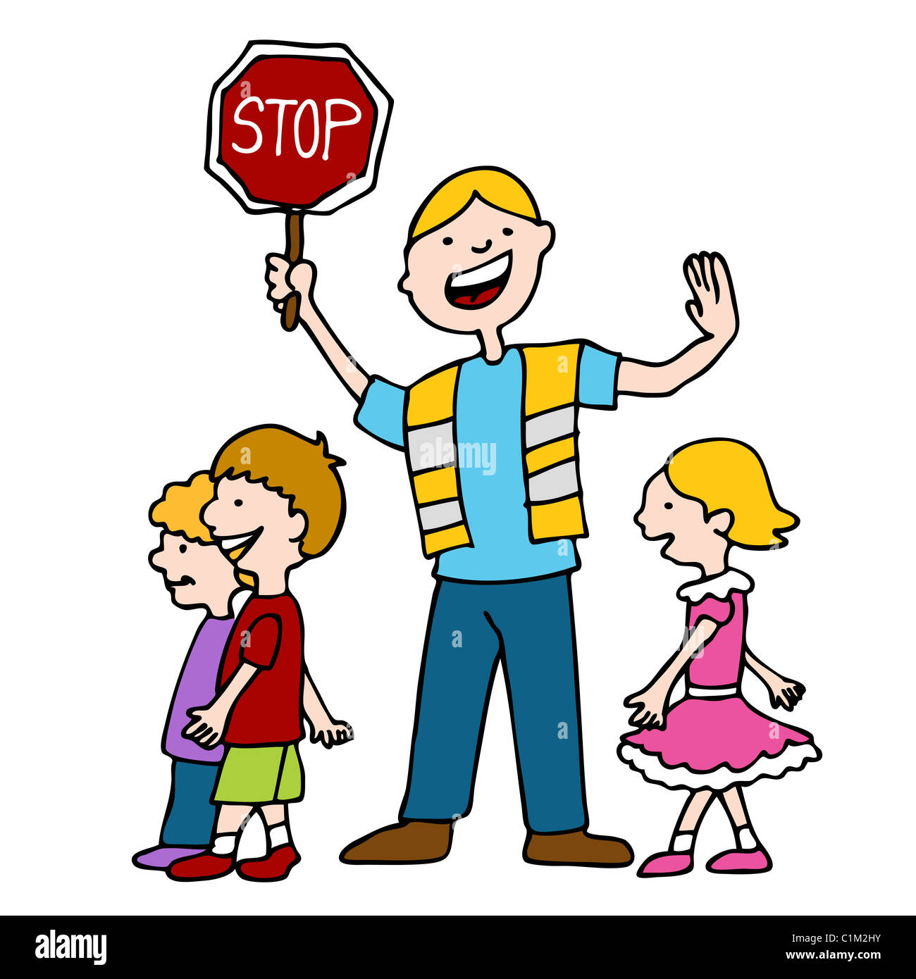 An image of a crossing guard with children Stock Photo - Alamy