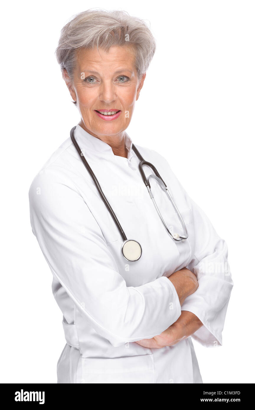 Full isolated portrait of a beautiful senior doctor Stock Photo - Alamy