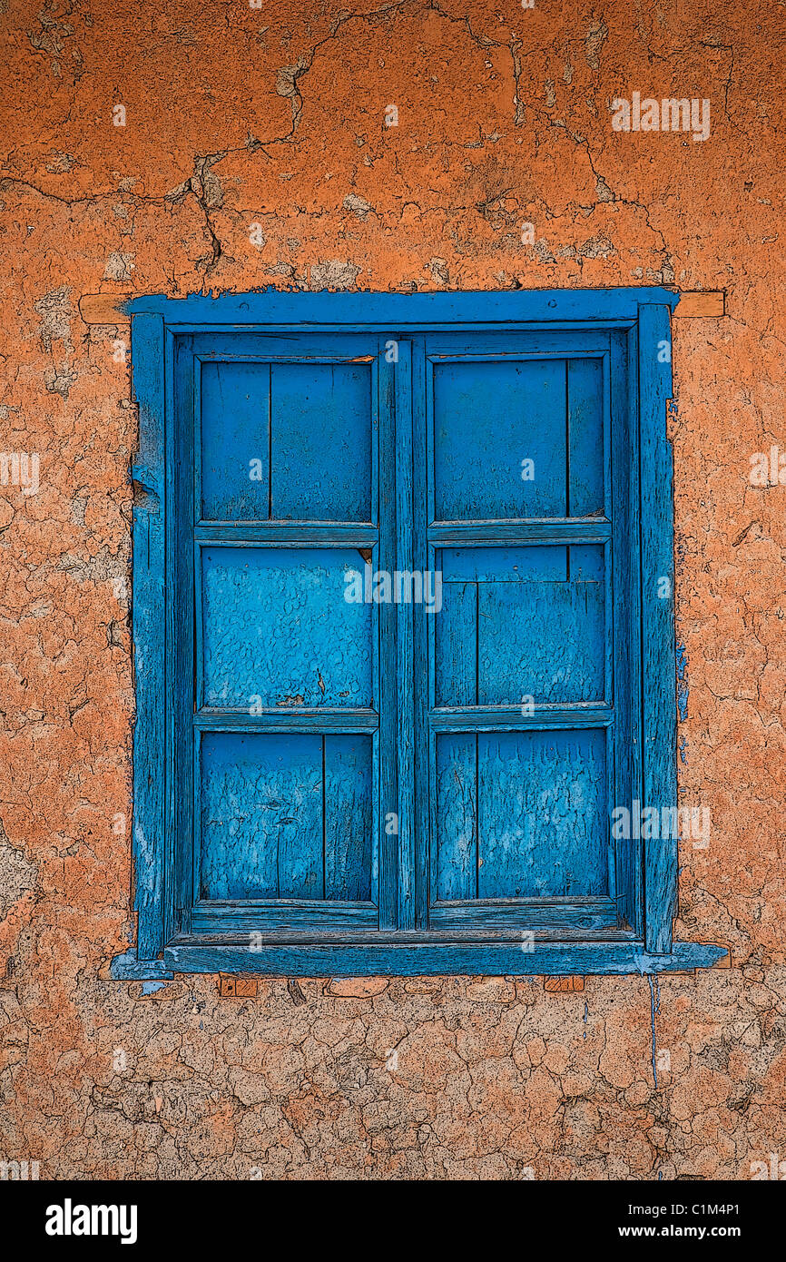 Posterized image of shuttered windows, in an old adobe house, Chile ...